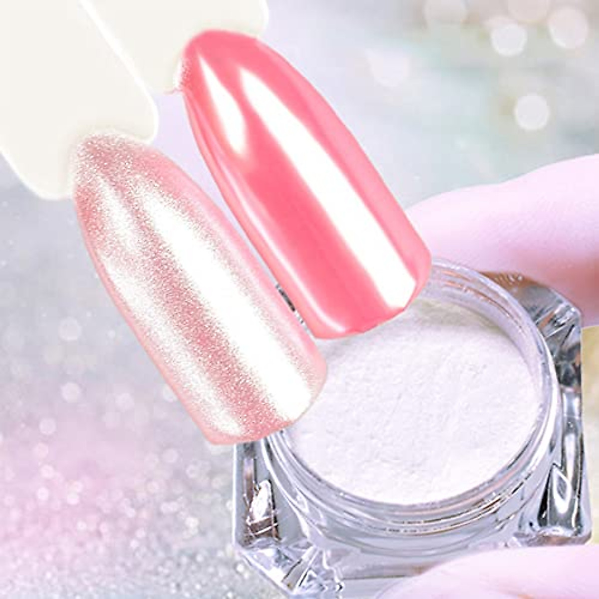 White Pearl Chrome Nail Powder, Pearlescent White Nail Art Jewelry Glitter Powder Mirror Effect Aurora Magic Pearlescent Symphony Mermaid Pearl Neon Nail Powder,DIY Nail Art Decorations Manicure Tool