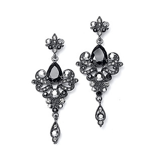 Mariell Vintage Black and Grey Crystal & CZ Chandelier Dangle Earrings for Fashion, Prom, Bridesmaids