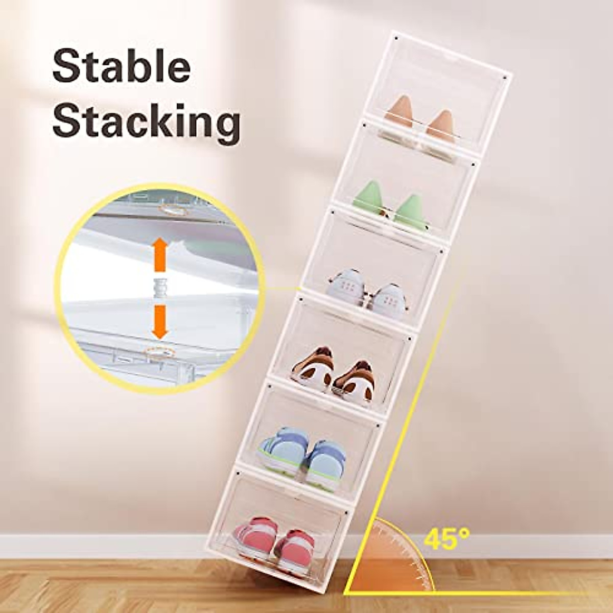 VVM Shoe Organizer Boxes 20 Pack, Clear Plastic Stackable Shoe Boxes, Magnet Drop Front Shoe Storage, Shoe Containers, Easy Assemble Shoe Organizer, Shoe Organizer Box, Clear