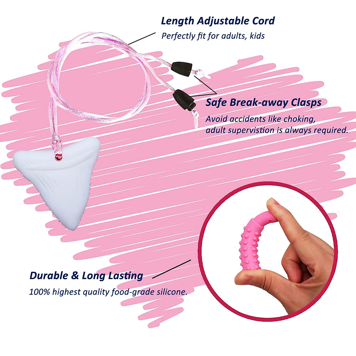 Chew Necklaces for Sensory Kids Adults, 6 Pack Silicone Sensory Chew Toys for Autistic Children with ADHD/SPD/Autism/Anxiety, Pink Chewy Necklace Stim Toy for Teething Chewing Biting Fidgeting