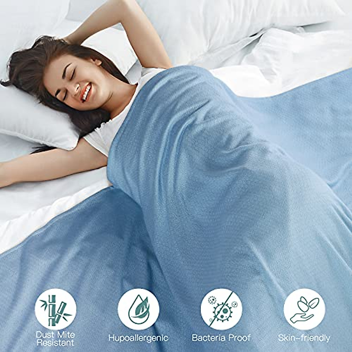 Cooling Bamboo Blankets, Queen Size Breathable Travel Summer Cool Blankets for Hot Sleeper Night Sweat,Cozy Soft Cold Throw Lightweight for Bed Couch All-Season Uses, 79"x86", Blue