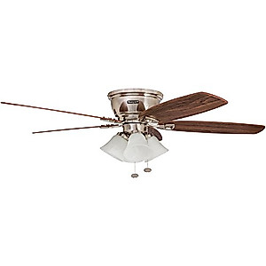 Honeywell Ceiling Fans Glen Alden, 52 Inch Classic Flush Mount Indoor LED Ceiling Fan with Light, Pull Chain, Quick-2-Hang Dual Finish Blades, Reversible Motor - 50182 (Brushed Nickel)