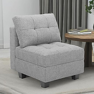 Belffin Middle Module Seat for Modular Sofa Sectional Couch with Storage Accent Armless Sofa Chair Modern Fabric Light Grey