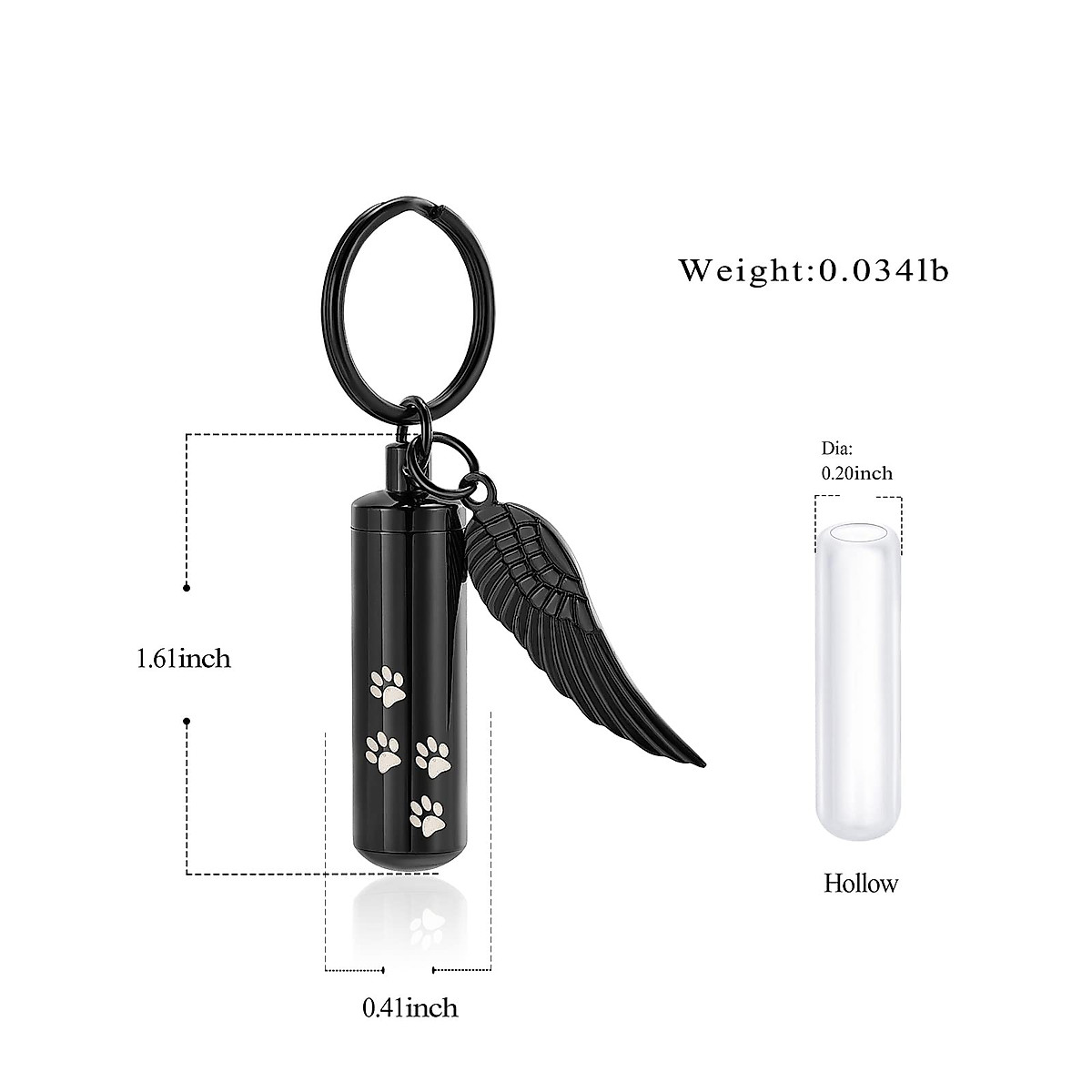 Imrsanl Cremation Jewelry Glass Cylinder Urn Keychain for Ashes for Pet Keepsake Urn Key Chain for Ashes for Dog Cat Cremation Pendant Key Ring for Ashes (Glass Cylinder-Black)
