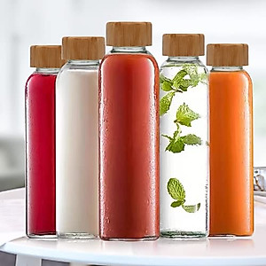 Encheng 16oz Glass Bottle with Lid,Glass Beverage Bottles with Bamboo Lids Set of 8,Reusable Drinking Bottles with Leak proof Cap 500ml,Glass Bottles for Juicing,to Go Travel Bottles for Drink,Sauce