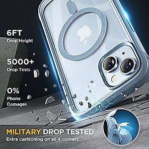 Miracase Magnetic iPhone 14/13 Case with Magsafe, Full-Body Bumper, Anti-Fingerprint 9H Tempered Glass, Dust Port - Blue