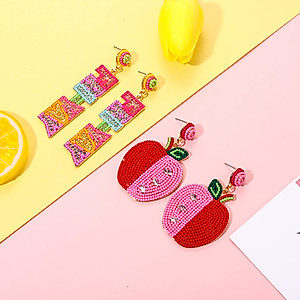 2 Pairs Teacher Earrings for Women, Beaded Fri-Yay Pencil Earrings Drop Dangle Earrings Teacher Appreciation Gifts Teacher Jewelry Gifts (FRI-YAY&Apple)