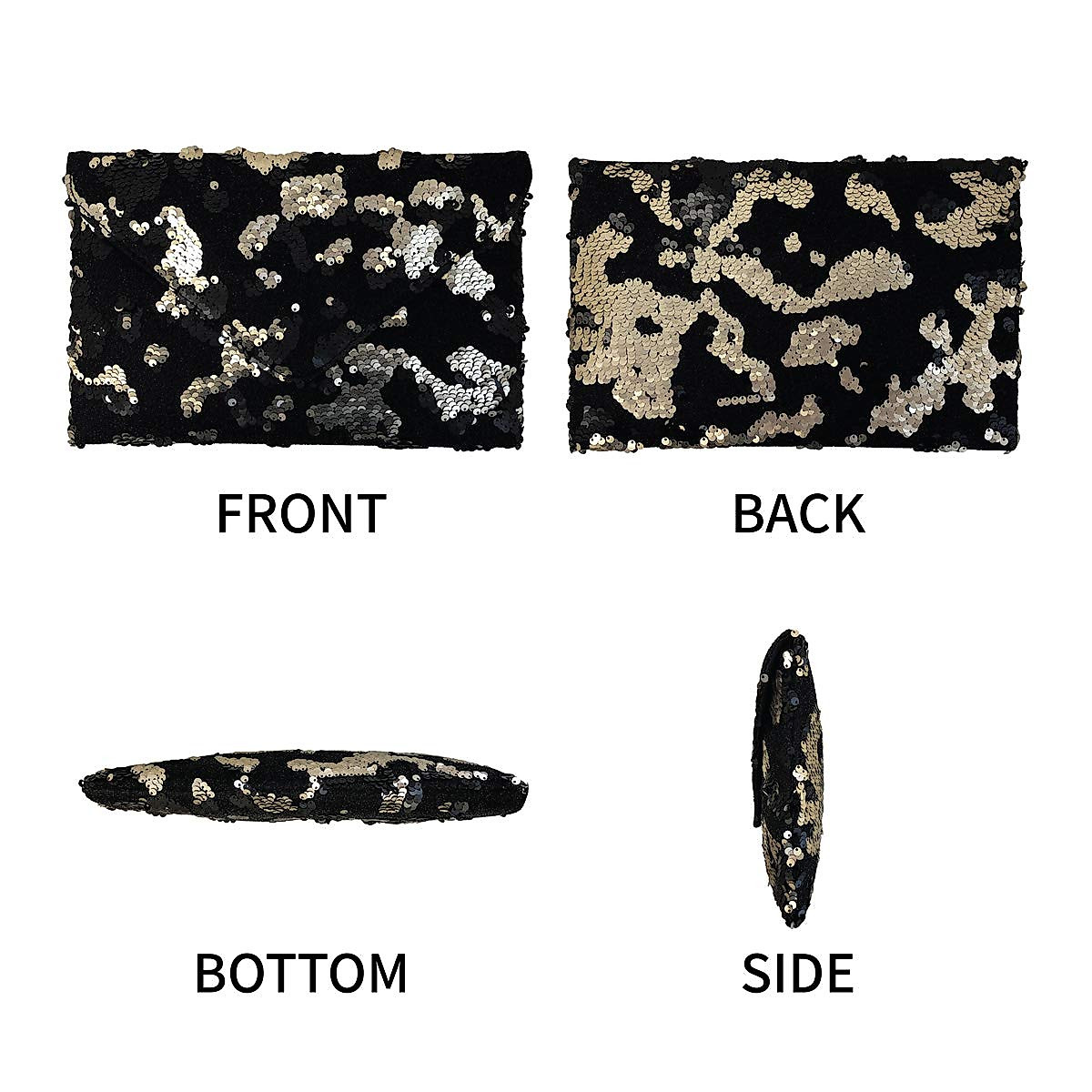 JNB Flat Sequin Envelope Clutch,Black