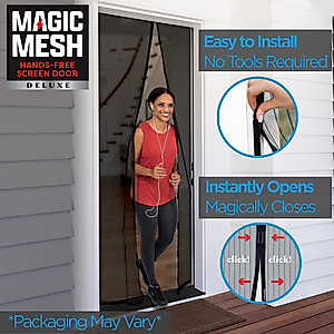 Magic Mesh Deluxe- Black- Hands Free Magnetic Screen Door, Mesh Curtain Keeps Bugs Out, Frame Hook & Loop, Hands Free, Pet & Kid Friendly- Fits Doors up to 39 x 83 Inches