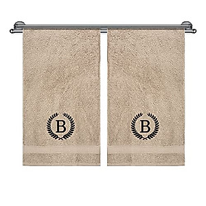 Monogrammed Hand Towels for Bathroom, Decorative Embroidered, Personalized Gift Sets, Soft & Absorbent, 100% Turkish Cotton Customized 2 Piece Hand Towel Set for Face, Dorm, Gym & Spa, Beige