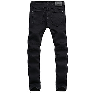 ZLZ Black Ripped Biker Jeans for Men Slim Fit, Men's Comfy Stretch Distressed Biker Jeans Pants Rock, Designer Jeans, Size 36