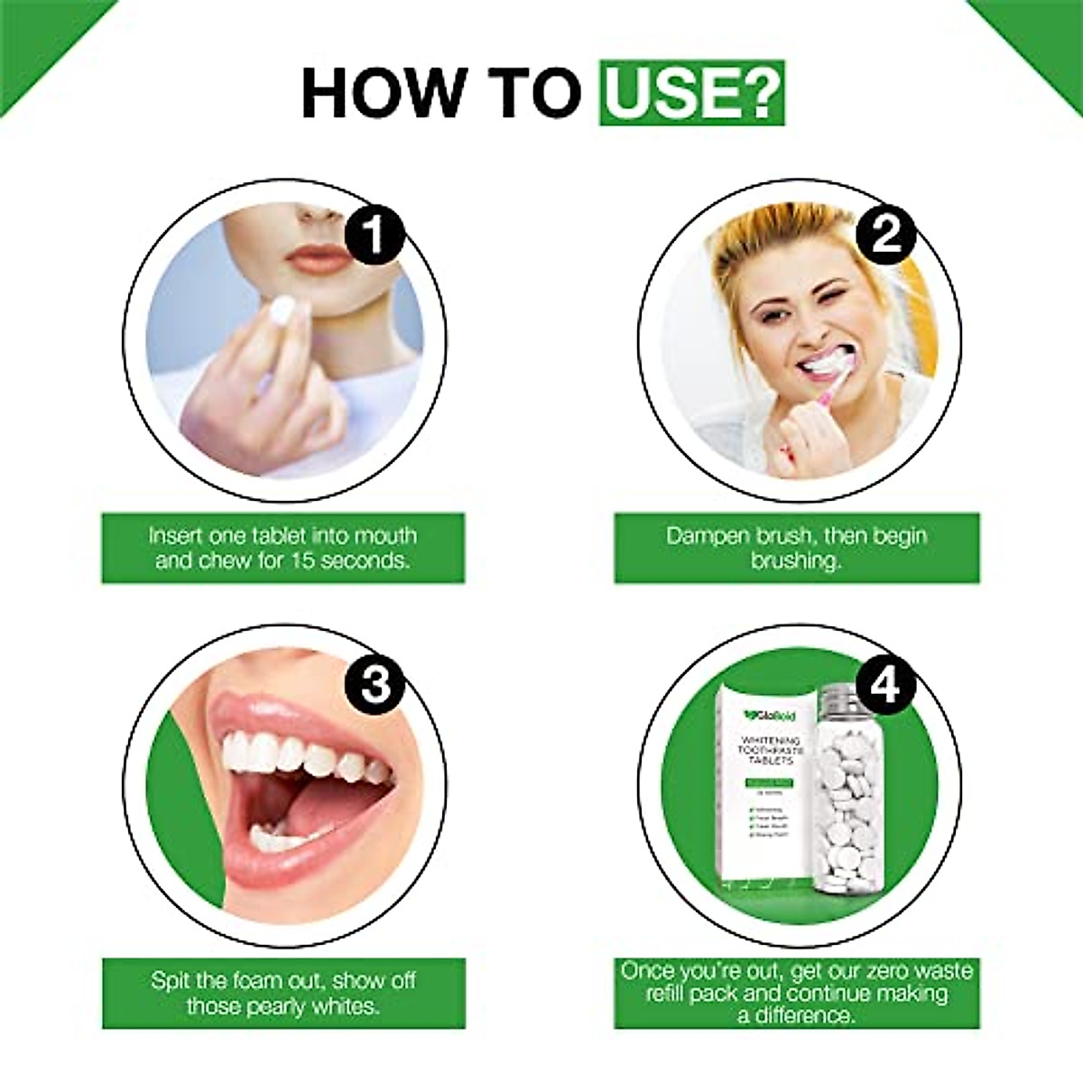 GloBoid Nano Hydroxyapatite Toothpaste Tablets, Zero Waste Toothpaste Bits, Eco Friendly & Plastic Free Toothpaste Tabs, Toothpaste Bites Perfect for Travel - 1 Month Supply - Mint