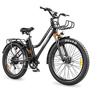 Asomtom Electric Bike for Adults, 26''*3.0'' Electric City Cruiser Bike 350W Removable Battery Up to 40 Miles and 20+ MPH Electric City Commuter Bicycle Shimano 7-Speed Cityscape Ebikes