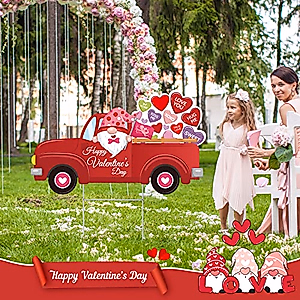Valentine's Day Yard Signs with Stake Valentines Gnomes Outdoor Lawn Decorations Happy Valentine's Day Red Truck Lawn Signs for Valentine Day Wedding Anniversary Lawn Garden Yard Outside Decorations