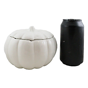 Ebros Gift Ceramic Stoneware White Harvest Pumpkin Bowl With Lid 6" Diameter (1)