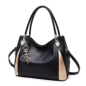 Gifts for Mom Leather Handbags for Women, Genuine Leather Lady Top-handle Totes Women's Fashion Crossbody Bags Womens Carryall Purses and Handbags (Black)