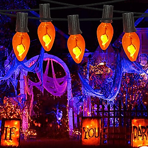 C7 Flickering Flame Light Bulbs, 12 Pack Orange Flickering Light Bulbs E12 Candelabra Base Light Bulbs, 1 Watt Edison Light Bulb for Chandelier Night Light Candle Lamp Christmas Halloween Decoration