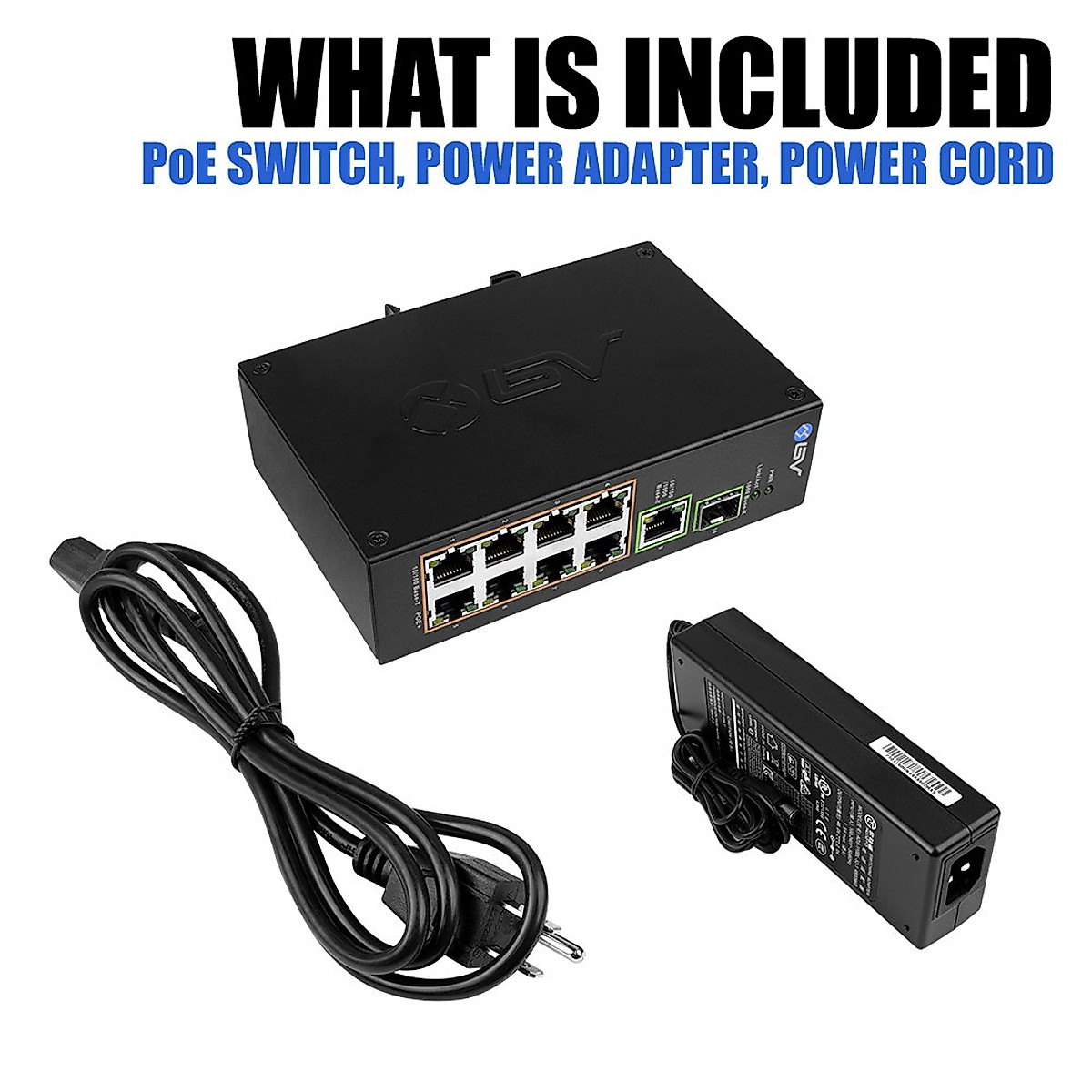 BV-Tech 8 Port PoE Switch with 1 Gigabit Uplink and Industrial DIN Rail - Power Over Ethernet Network Switch for IP Cameras, VoIP Phones, Wireless APs - IEEE802.3af/at, Wide Temperature Range