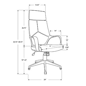 Monarch Specialties I 7270 Office Chair, Adjustable Height, Swivel, Ergonomic, Armrests, Computer Desk, Work, Metal, Fabric, White, Grey, Contemporary, Modern