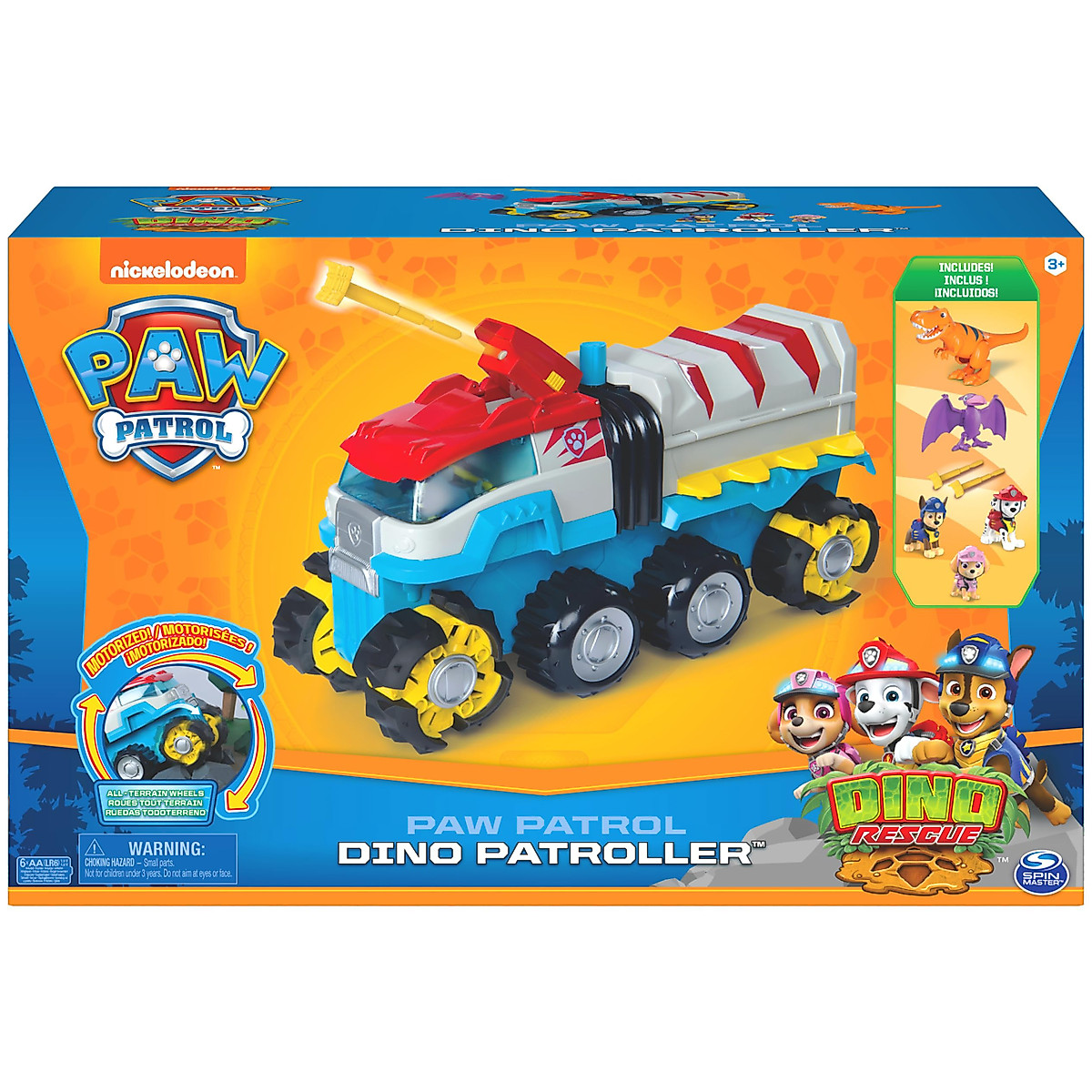 Paw Patrol, Dino Patroller Motorized Vehicle with 3 Exclusive Bonus Action Figures and 2 Dinosaur Toys (Amazon Exclusive), Kids Toys for Ages 3 and up