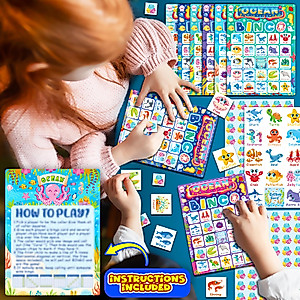 YTSQLER Ocean Bingo Game 24 Players Ocean Animals Bingo Game for Kids Bingo, Under The Sea Party Bingo Games for Family Classroom Activity Ocean Party Supplies