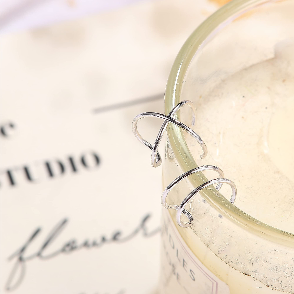 Milacolato 4Pcs 925 Sterling Silver Ear Cuff: Adjustable Non Piercing Minimalist Fake Helix Cartilage Earcuff, Dainty Clip-on Earrings Hypoallergenic with 14K Gold Plating for Women Man-Silver