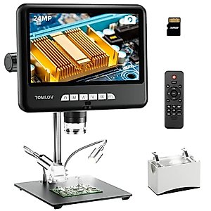 TOMLOV DM402 Pro 2K Digital Microscope 1200x, 10.1" 24MP HDMI Coin Microscope with Screen, Bottom Transmitted Light, LCD Digital Soldering Microscope, 10" Stand, PC/TV Compatible, 32GB