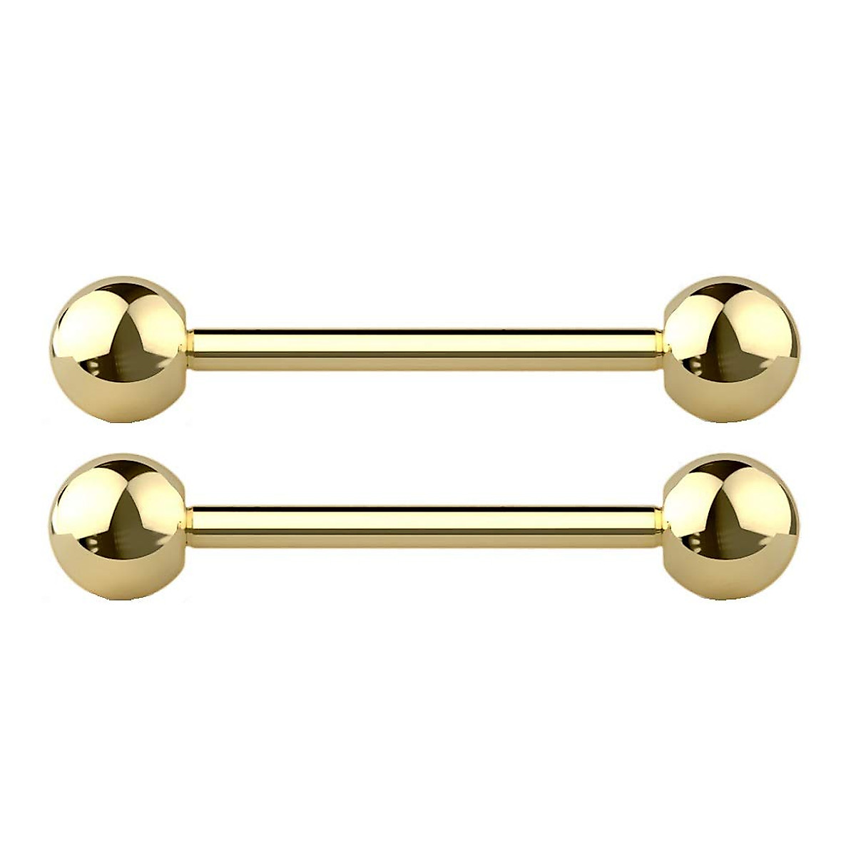 14G G23 Implant Grade Solid Titanium PVD Plated Internally Threaded Nipple Barbells, Sold as a Pair (Gold Tone, 16mm (5/8"))