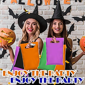Gilprop 120 Pieces Plastic Halloween Bags Bulk Halloween Bags Black Orange Green and Purple Candy Bags with Handle for Halloween Party Supplies Decoration(Halloween)