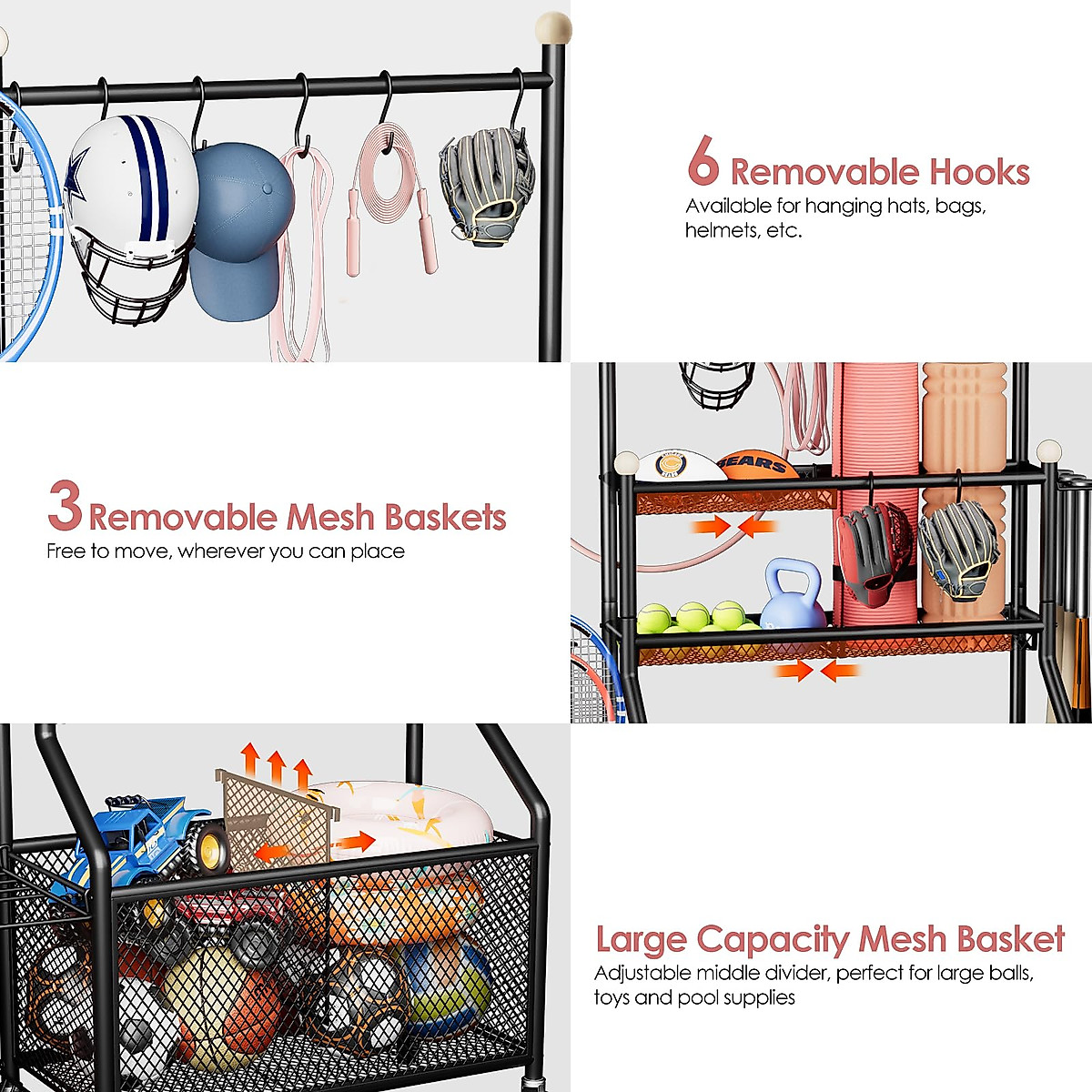 Housolution 3-Tier 5 Gallon Water Jug Holder with Garage Sports Equipment Organizer,Brown and Black