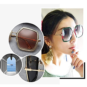 iKANOO Oversized Square Sunglasses for Women Hexagon Inspired Designer Style Shades (Champagne)