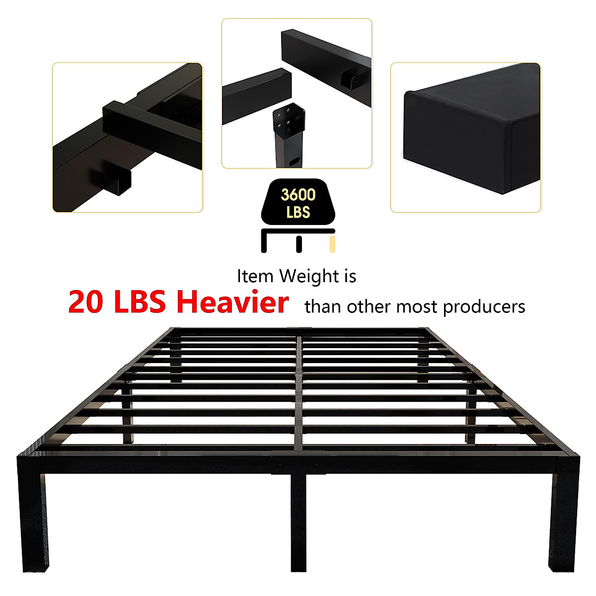 45MinST 3600lbs Heavy Duty Bed Frame,14 Inch Sturdy Steel Slat Mattress Foundation, Metal Reinforced Platform Box Spring Replacement, Easy Assembly with Quick Lock, King