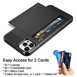 Vofolen Compatible with iPhone 12 Pro Case Wallet 5G Cover Credit Card Holder ID Slot Sliding Back Pocket Anti-Scratch Dual Layer Protective Compatible with iPhone 12 Pro 5G 6.1 inch Black