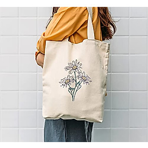 Canvas Floral Botanical Tote Bag for Women, Reusable Grocery Bags, Cute Cat Tote Bags Aesthetic for Shopping