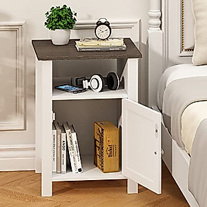 ChooChoo Farmhouse Nightstand, Rustic Vintage End Side Table with Storage for Bedroom Living Room, White