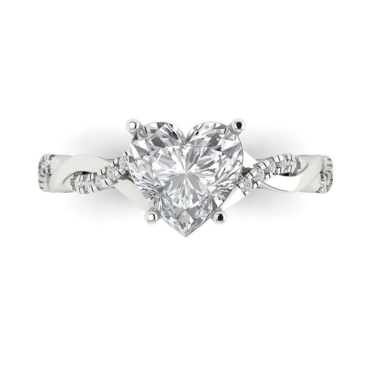 Clara Pucci 2.19ct Heart Cut Criss Cross Solitaire Halo Created White Sapphire Designer Bridal Engagement Ring 14k White Gold 7