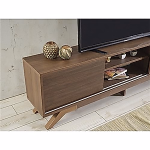 Natural Wood TV Stand Entertainment Center Mid Century Modern Console Table for Living Room Bedroom with 2 Sliding Door Cabinet 2 Shelves 67 inch Tv Unit, Walnut,Brown