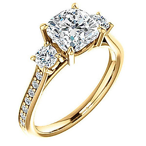 14K Gold 3 CT Cushion Cut VVS1 Colorless Moissanite Engagement Ring for Woman Bridal Set Handmade Diamond Wedding Ring for Gifts (4)