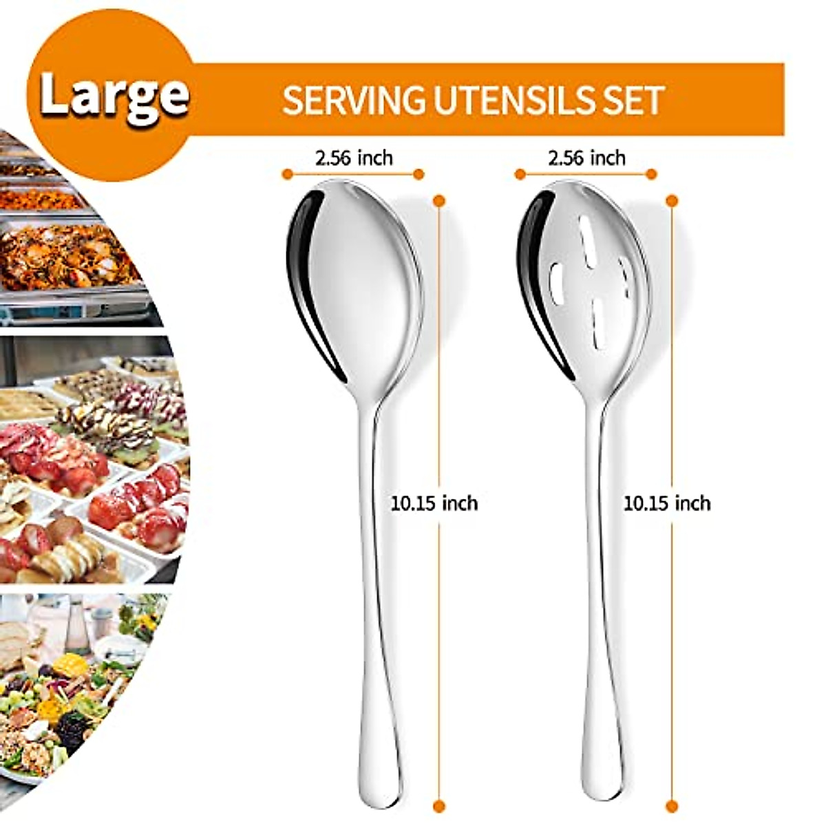 Bonasen 10.1-Inch 6-Piece Serving Spoons - Includes 3 Large Serving Spoons and 3 Slotted Spoons, Stainless Steel Buffet Serving Utensils,Metal Serving Spoons Set for Parties