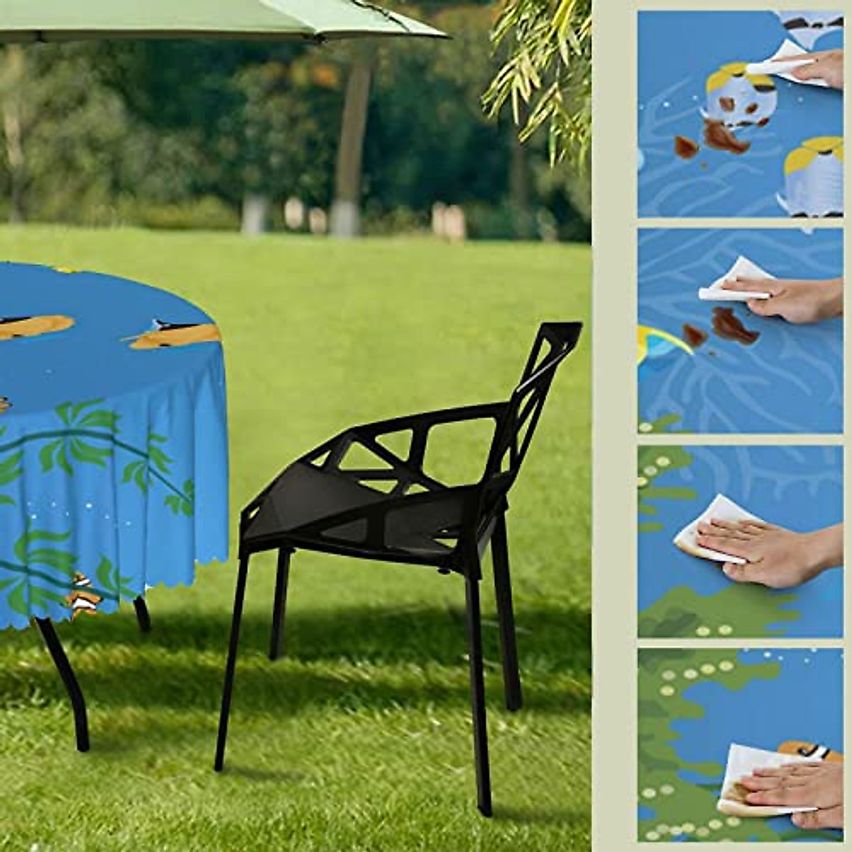Lirduipu Aquarium Leaf Pattern Round Outdoor Tablecloth,Outdoor Round Tablecloth with Umbrella Hole - Water Resistant Spillproof,for Umbrella Table Patio Garden(72" Round,Multicolor)