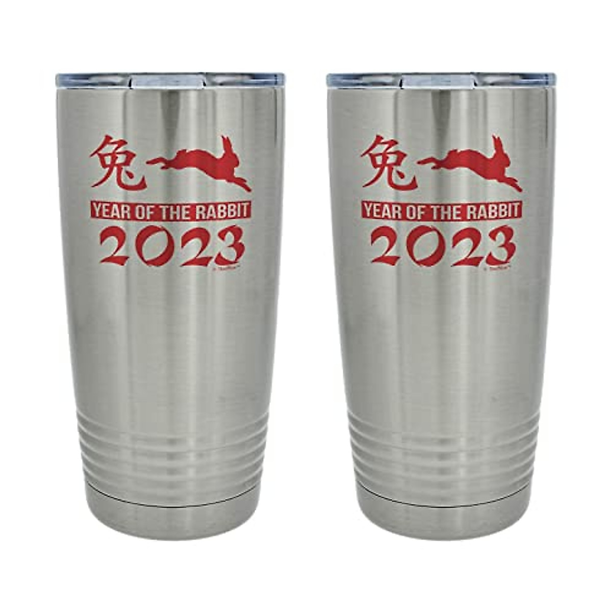 Chinese New Year Party Favor 2023 Year Of The Rabbit Iconography 2-Pack 20oz Stainless Steel Insulated Travel Mug With Lid