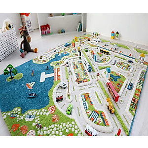 IVI Mini City Thick 3D Kids Play Mat Rug, 71" L x 53" W, Non-Toxic, Stain Resistant, Educational Montessori Activity Toys for Kids