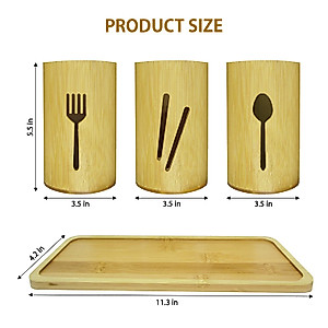 365Home Bamboo Silverware Organizer Flatware Utensil Caddy Bamboo Utensil Holder Wooden Cutlery Holder with Bamboo Tray for Kitchen Countertop Farmhouse (Forks, Chopsticks, Spoons)