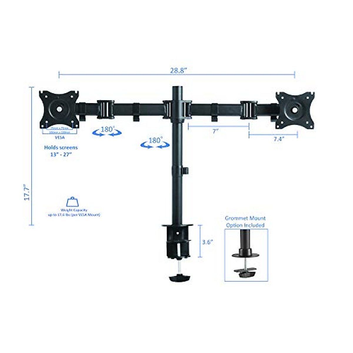 Rocelco 46" Height Adjustable Corner Standing Desk Converter with Dual Monitor Arm Mount BUNDLE - Sit Stand Up Computer Workstation Riser - Extra Large Keyboard Tray - Black (R CADRB-46-DM2)