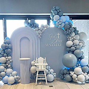Smog Blue Balloons, Matte Misty Blue Balloons Different Sizes, 18 12 10 5 Inch Blue Balloons Arch Garland for Birthday, Baby Shower, Gender Reveal Party,Boho Decoration