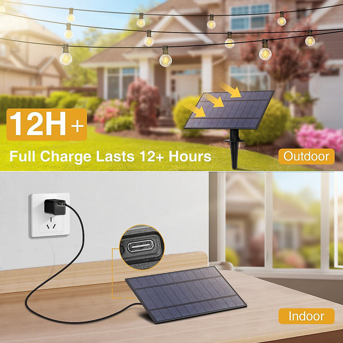 ZJOJO Solar Outdoor String Lights 35FT G40 Globe Patio Lights Outdoor String Lights Solar Powered with 15 Edison Glass Bulbs 2700K Shatterproof Hanging Lights for Porch Garden Backyard Pergola Bistro