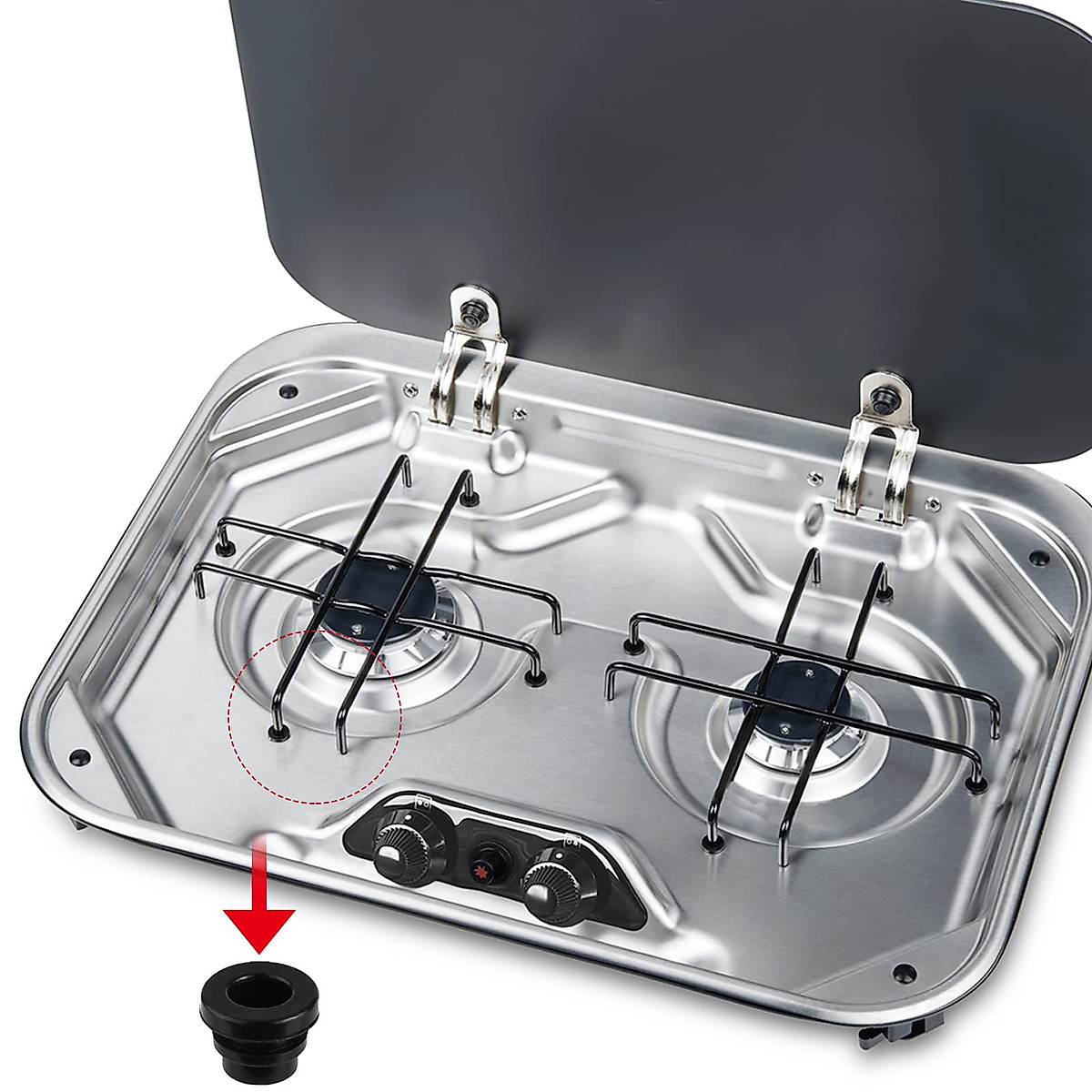 SMEV 50805 RV Stove Parts Grommets for Dometic Stove Top Parts D21 Cooktop Grate Rubber Grommets Replacemet RV Stove top rubber bumpers Dometic Stove Protector Range Burner Grate Rubber Feet Pad 12Pcs