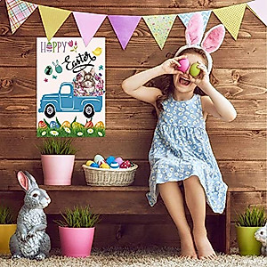 LORDWEY Easter Garden Flags, Welcome Bunny Easter Spring Double Sided Flags, Seasonal Vertical 12x18 Inch Rabbit Burlap Flag, House Yard Outdoor Decor, Pink