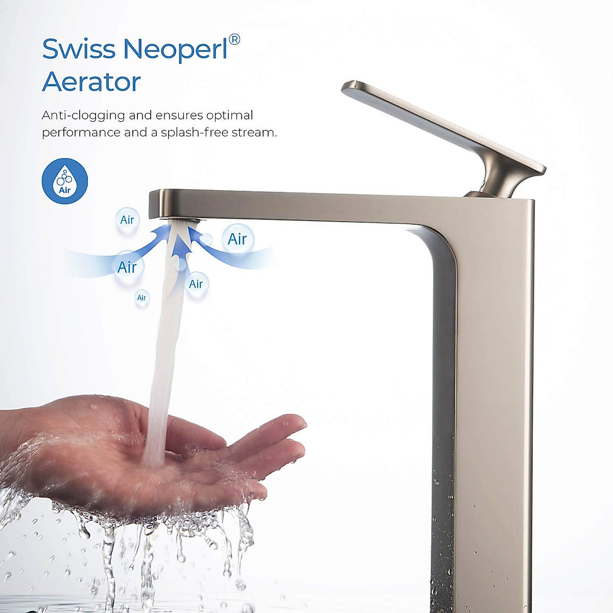 KIBI KBF1007 Infinity Single Handle Bathroom Vanity Sink Faucet | Solid Brass Lavatory Faucet with Water Supply Hose | for Bathroom Sinks, Durable & Corrosion-Resistant | Brushed Nickel Finish