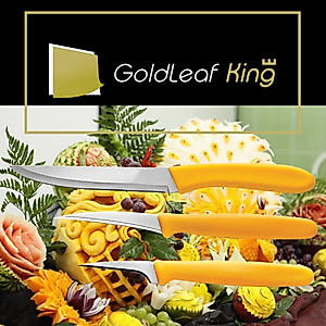 GoldleafKing Super Sharp X-3 Series Bundle Pack | Fruit & Vegetable Carving Set of 3 | 2, 2.5, 4.5 Inch Orange Handle | Fruit Carving Tools Carving Knives